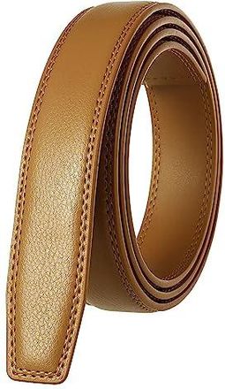 Generic Ceinture en cuir r&eacute;glable automatique sans boucle pour homme Ceintures en cuir sans trous, jaune, taille unique