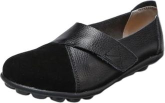 Generic Mocassins Plats en Cuir suédé pour Femmes, Chaussures de Conduite Souples à Enfiler, Chaussures de Travail, de Bureau, dinfirmière,Noir,37 EU