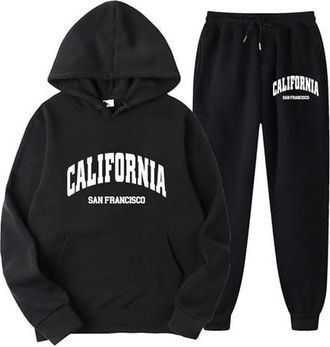 Generic Ensemble sweat à capuche en coton pour femme - Ensemble chaud Los Angeles California - Pull et pantalon de jogging - Impression de lettres - Avec capu