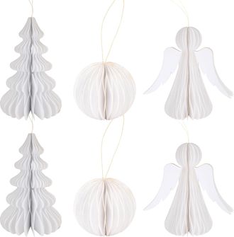Matches 21 Weihnachtsdeko Wintermotive zum Aufhängen Weiß 6er Set - 10 cm Papier Weihnachtsbaumschmuck