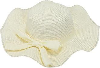 Generic Chapeau de paille pour femme - Protection UV - Design ondulé - Large bord - Avec grand noeud - Pliable - Pour la plage, les vacances, les voyages, les