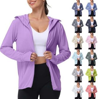 Generic HUIFUAO - Sweat à capuche de protection solaire UPF 50 à manches longues pour femme - Chemise dété en soie glacée rafraîchissante, respirante et légèr