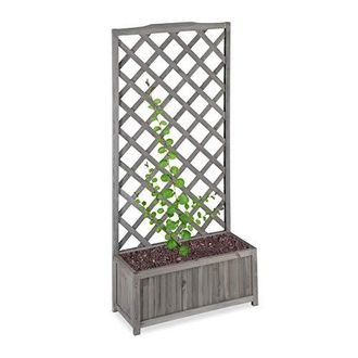 Relaxdays Rankkasten mit Rankgitter, wetterfest, Holz, f. Balkon, Garten, Rosen, Wein, 35 L Kübel, 150cm Rankhilfe, grau, Xl