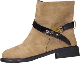 Generic Bottines larges et d&eacute;contract&eacute;es pour femme - Bout rond - Talon bas - Boucle - Confortable - Pour lautomne et lhiver, kaki, 38.5 EU