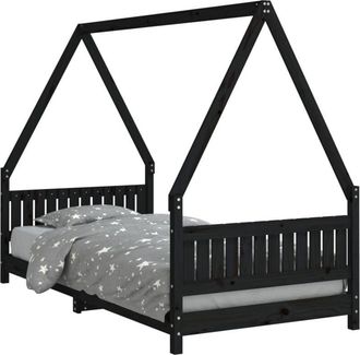 vidaXL Cadre de lit pour enfants noir 90x190 cm bois de pin massif vidaXL