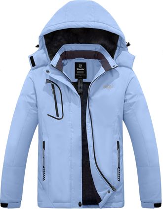Wantdo Damen Berg Ski Jacke W&auml;rmer Winter Fleece M&auml;ntel Wasserdichter Atmungsaktive RegenM&auml;ntel Outdoor Kapuzen Windbreaker Jacken Hellviolett XL
