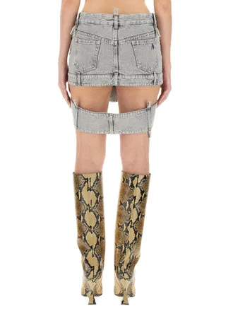 The Attico Denim Cotton Skirt - Gray