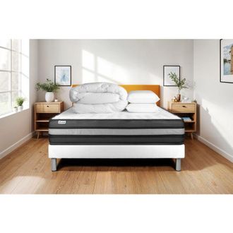 VITALIT Komplettpaket Bett - Matratze 180x200 cm + Boxspringbett mit Lattenrost (im Set) + 2 Kopfkissen + Bettdecke - Vital Power Zen