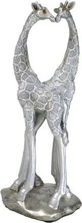 Ebros Gift Ebros Große Silberne Giraffen-Liebespaar-Statue, 31,8 cm hoch, Safari-Savanne, stehend, Giraffe, Ehemann und Ehefrau, mit herzförmigem Hals, Dekoratio