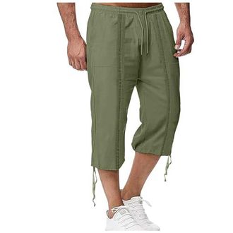 Generic 2025 Short Lin et Bermuda Homme 3/4 Long D&Eacute;t&eacute; Pantacourt Coton, pour La Plage, Le Yoga, Le Jogging, Pantalon Taille Elastique D&eacute;contract&eacute; Pas Cher