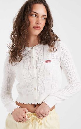 Tommy Jeans Pointelle-Strickjacke in Wei&szlig;