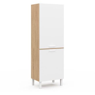 IDMarket Idmarket - Colonne de cuisine 60 cm cina 2 portes fa&ccedil;on h&ecirc;tre et blanc