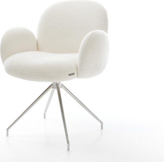 DELIFE Esszimmerstuhl Nube-Flex mit Armlehnen Boucl&eacute; Soft Beige Kreuzgestell konisch Edelstahl Taschenfederkern, Esszimmerst&uuml;hle