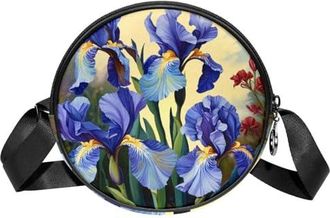 Generic Petit sac &agrave; bandouli&egrave;re rond pour femme, motif peinture iris, sac &agrave; dos avec fermeture &eacute;clair, bretelles r&eacute;glables, sac &agrave; main rond d&eacute;contract&eacute; pour f