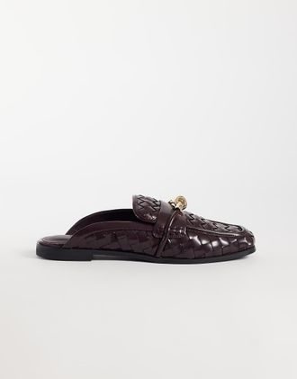JW PEI Elowen mocassins mules tress&eacute;s avec d&eacute;tails dor&eacute;s en bordeaux-Rouge