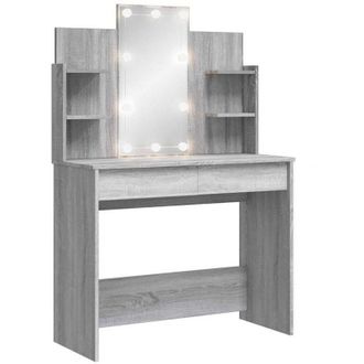 vidaXL Schminktisch mit LED-Leuchten Grau Sonoma 96x40x142 cm Vidaxl