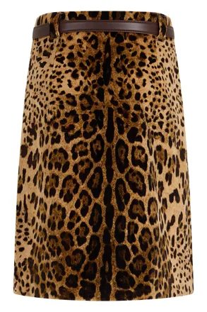 Max Mara Womens Skirt Falange Leopard-Print Belted Brown Cotton