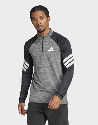 adidas adidas Performance - Icon - T-shirt à col zippé à 3 bandes - Noir chiné/blanc