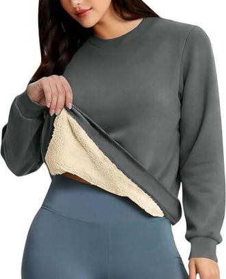 Minetom Sweat Polaire Femme Hiver Pull Sweatshirt Manches Longues Col Rond Doubl&eacute; Chaud Pullover Casual Sport Haut A Gris Fonc&eacute; XS