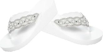 Frcolor Sandales Femme Blanches Compens&eacute;es avec Perles Semelle Antid&eacute;rapante Confortables et Durables pour Plage