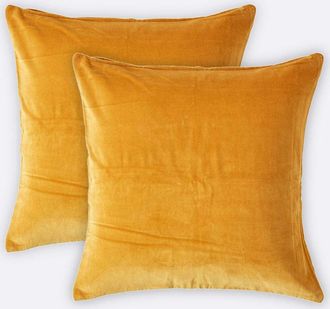Homescapes 2 Samt-Kissenhüllen im Set, senfgelb, weiche Zierkissenbezüge 40 x 40 cm, Dekokissenhüllen für Zierkissen und Sofakissen mit verdecktem Reißverschluss