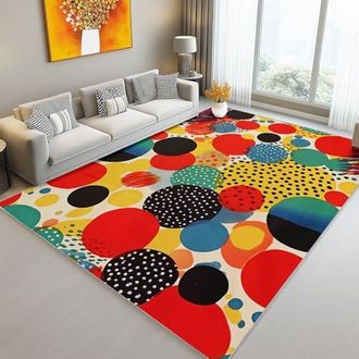 Generic Multicolore Lavable en Machine Tapis Salon Style d&eacute;coratif Pois Formes g&eacute;om&eacute;triques, 140 x 200 cm Doux Tapis de Sol Pelucheux Dessous Antid&eacute;rapant, En