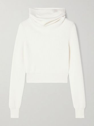Alaia Pull &Agrave; Capuche Raccourci En Laine M&eacute;lang&eacute;e C&ocirc;tel&eacute;e - Blanc