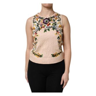 Dolce & Gabbana Beiges Blumenstickerei Tank Top - - Tops - Damen - Mehrfarbig - XL
