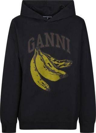 Ganni Femme, Sweatshirts et sweats &agrave; capuche, Gris, Taille: 38 FR Felpa Sweat &agrave; capuche Stampa Banane e Logo