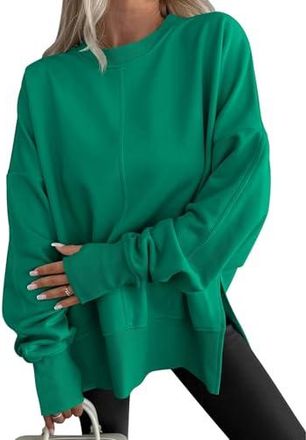 Generic Sweat-shirt surdimensionn&eacute; pour femme avec trou pour le pouce et manches longues, fente lat&eacute;rale et col rond, tenue d&eacute;contract&eacute;e pour lautomne 2000, V