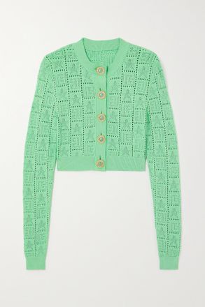 Balmain Cardigan Raccourci En Mailles Pointelle - Bleu