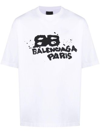 Balenciaga t-shirt &agrave; logo Hand Drawn imprim&eacute; - Blanc