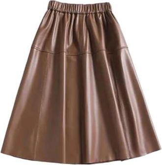 Generic Jupe pliss&eacute;e en cuir de mouton pour femme - Taille &eacute;lastique, 2, XL