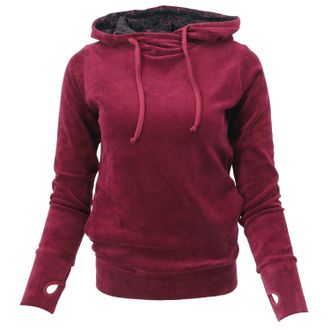 Guru Shop Nicki-Kapuzenpullover, Weicher Hoodie, Boho Samt Sweatshirt - Weinrot, Damen, Baumwolle, Size:M