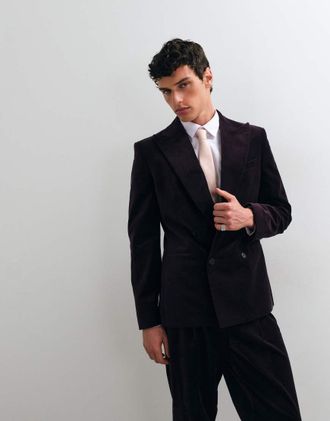 Asos Veste de costume ajust&eacute;e &agrave; double boutonnage en velours de coton - Violet fonc&eacute;