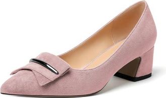 EDEFS Escarpins Femme Talon Bloc Bout Pointu - Boucle M&eacute;tallique &Eacute;l&eacute;gants pour F&ecirc;te Mariage et &Eacute;v&eacute;nements de Soir&eacute;e Su&egrave;de Rose Taille EU43