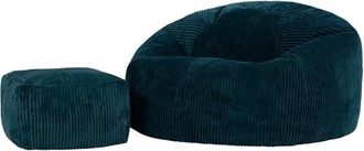 Icon Brand Kingston XXL Sitzsack Cord mit Hocker, Blaugr&uuml;n, Sitzsack Erwachsene mit F&uuml;llung, Bean Bag, Cord Sessel, Lounge Sessel, Lounge Stuhl, Schlafzimmer, Wo