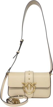 Pinko Pinko, Femme, Sacs, Beige, Taille: ONE Size Sac bandouli&egrave;re en cuir avec logo frontal