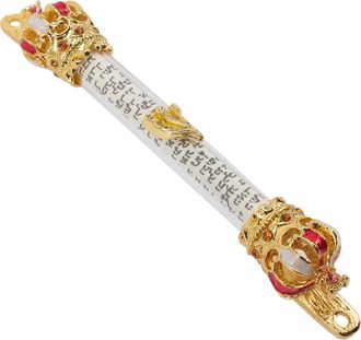 NUOBESTY Religiöse Metall Mezuzah mit Schriftrolle für Haustür Kunstvolle Bibelkrone Schützende Türdekoration Rote Judaica Heimtafel Segensreiche Edle Geschenk