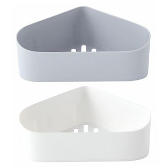 SOLUSTRE SOLUSTRE Wandhängendes Lagerregal Kunststoff 2 Stück Dreieckige Eckablage Ohne Bohren Für Bad Küche Wohnzimmer Weiß Grau Aufbewahrungsregal