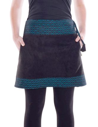 vishes Alternative Bekleidung - Thermorock Warmer Damen Winterrock kurz Taschenrock aus ECO-Fleece schwarz-t&uuml;rkis 32-34