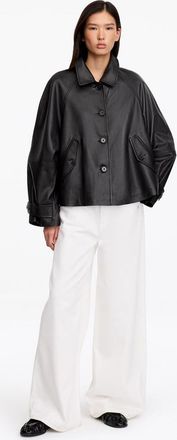 Arket Lederjacke In A-Linie -Schwarz