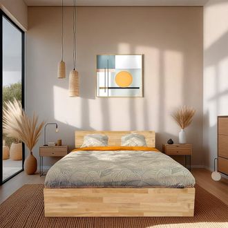 Weber Industries Bettkasten 180 x 200 cm Milo mit Kopfteil + Lattenrost/Eiche massiv geölt