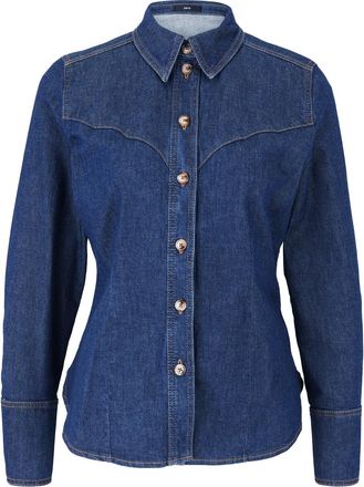 Zero Damen Jeanshemd mit Knopfleiste 44, Dark Blue Denim