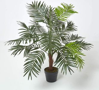 Homescapes Gr&uuml;ne Kunstpalme 100 cm gro&szlig;, Kleiner Kunstbaum Palme, Tropische Kunstpflanzen wie echt, k&uuml;nstlicher Palmenbaum im Topf