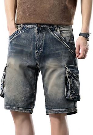 Generic Short cargo décontracté Jorts en jean baggy demi-pantalon multi-poches vintage coupe droite denim grande taille, Bleu (589), 44