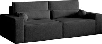 E-MEUBLES Ausziehbares Schlafsofa mit Bettschublade, f&uuml;r Wohnzimmer, gepolstert, mit Schlaffunktion, aus Boucl&eacute; - Denver Mini (Schwarz (Anthology 19))
