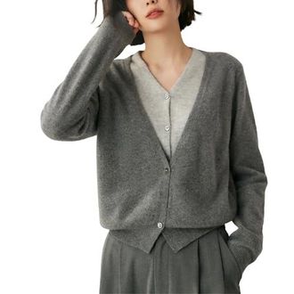 Generic Pull 100 % cachemire pour femme avec col en V et tricot en cachemire doux et chaud, Gris, M