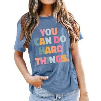 Generic T-shirts d&eacute;contract&eacute;s pour femme &laquo; You Can Do Hard Things &raquo; 2025 graphique d&eacute;t&eacute; ample hauts tendance enseignants sortant lettres printemps t-shirts mi