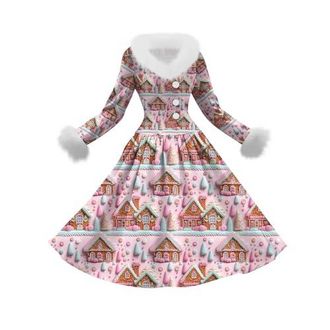 Generic Robe de Noël élégante pour femme - Col en V - Motif sapin de Noël - Robe décontractée - Longueur genou, rose, L